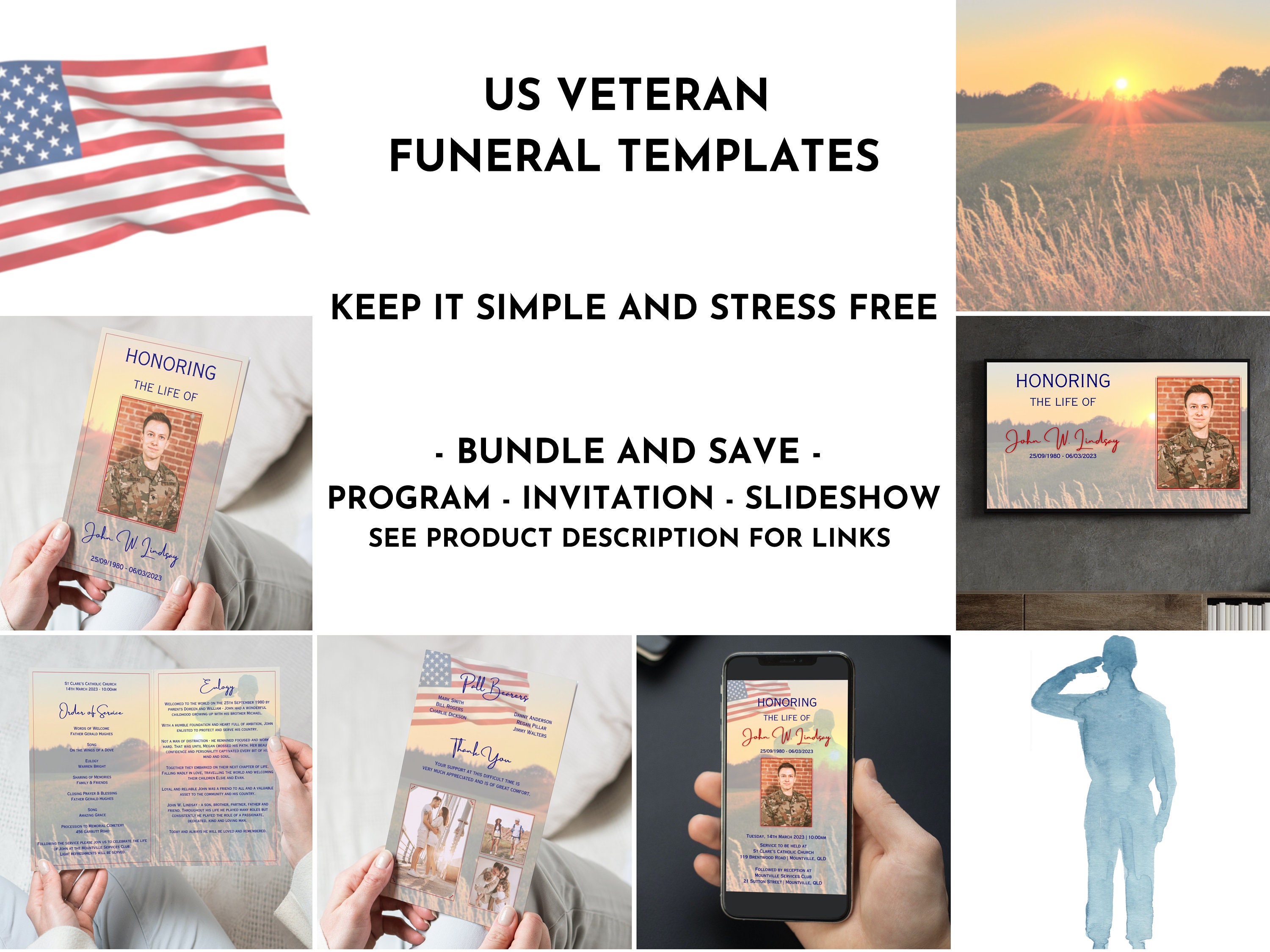 US Veteran Funeral Invitation, Memorial Service Invitation, Digital ...