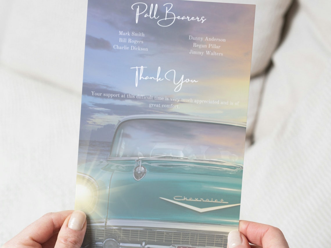 Chevrolet Sunset Funeral Program, Car Theme Memorial Service, Printable ...