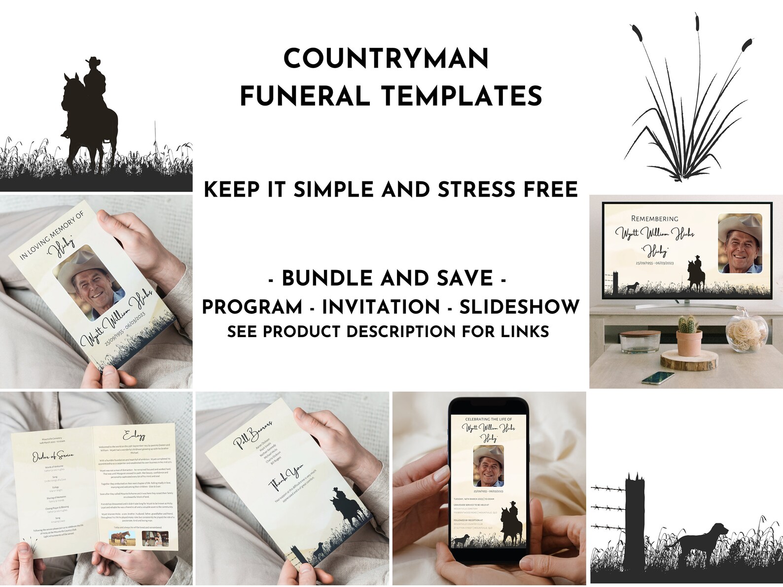 Funeral Program Template, Country & Western Memorial Service, Printable ...