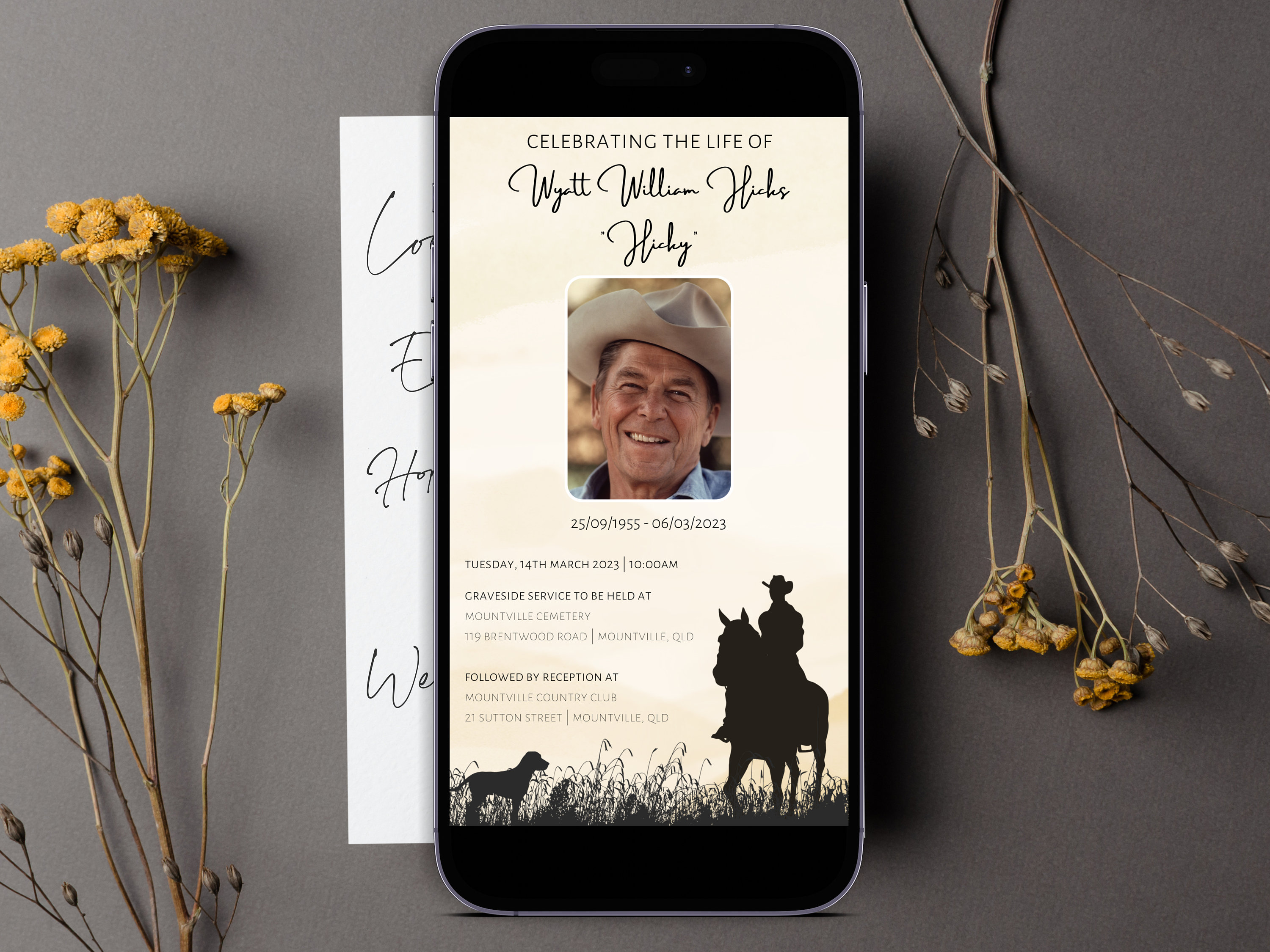 Western Funeral Invitation Template, Memorial Service Invitation ...