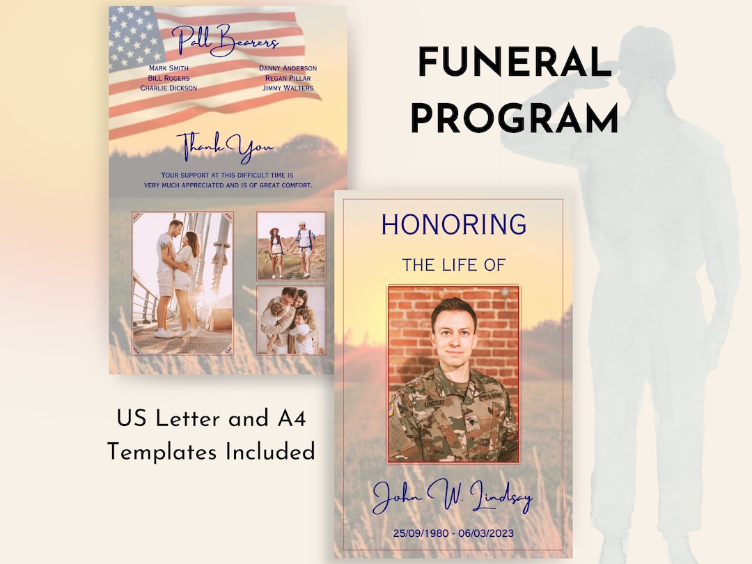 US Veteran Funeral Program Template American Memorial - Etsy
