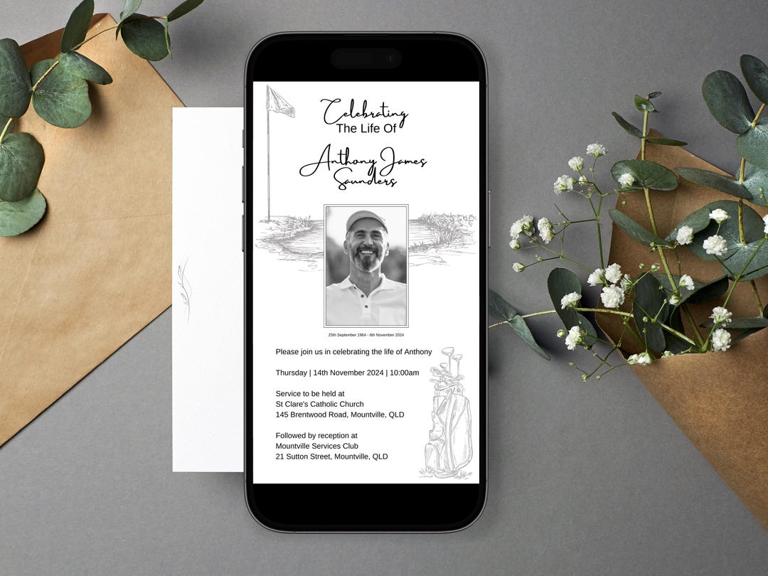 Gone Golfing Funeral Invitation Template, Golfer Memorial Service ...