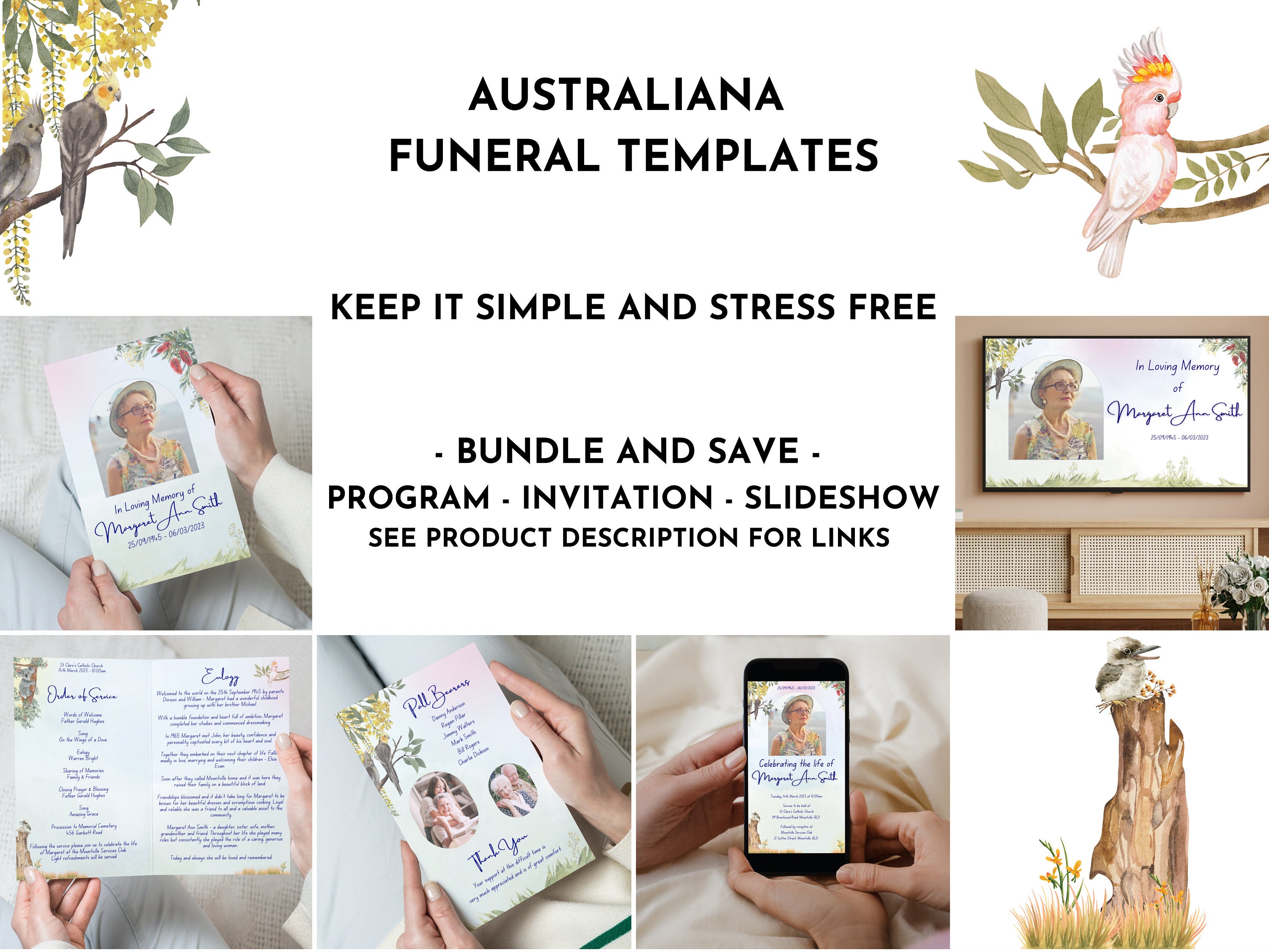 Floral Birds Funeral Program, Memorial Service Program, Printable Order ...