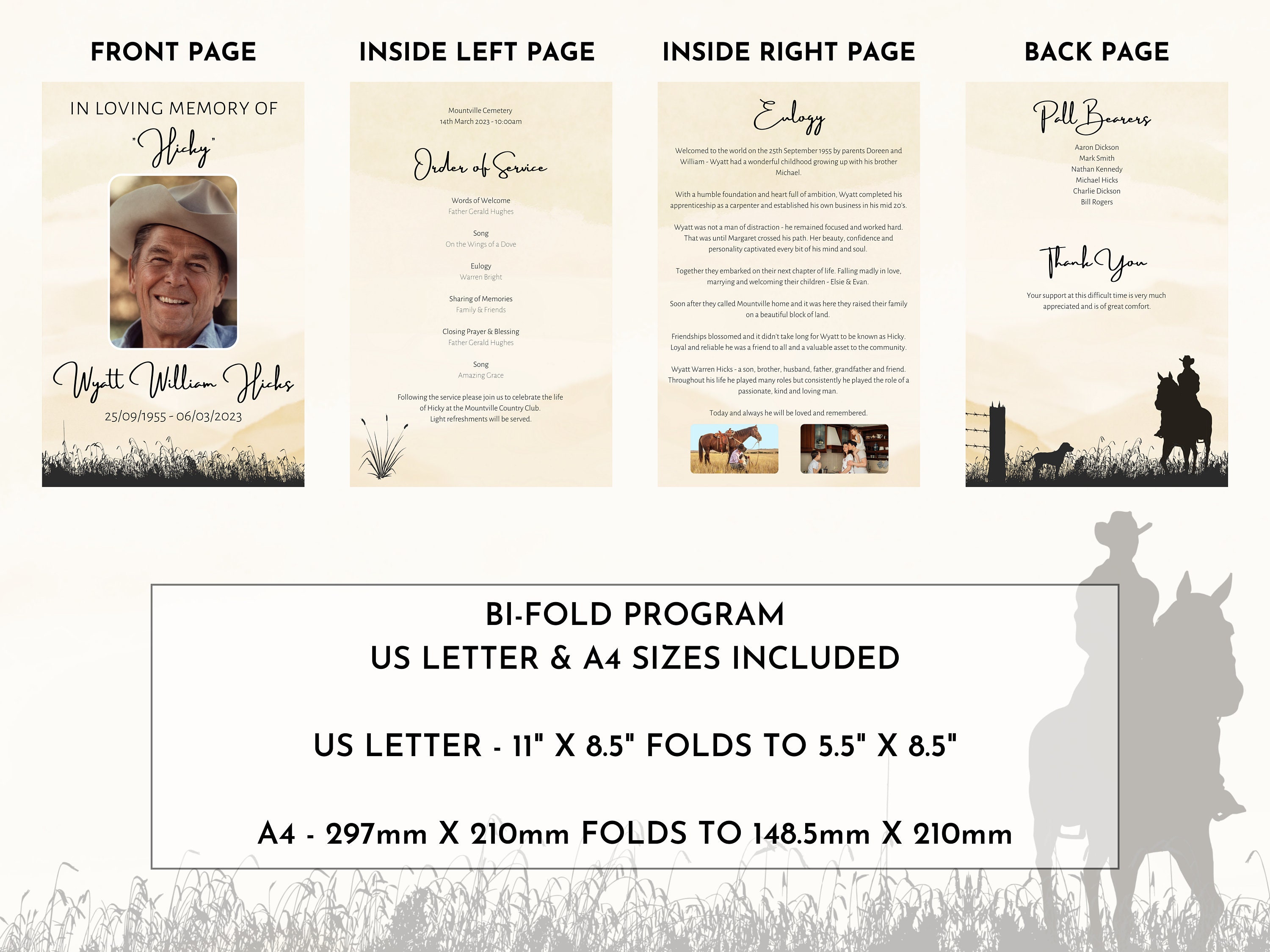 Funeral Bundle Country & Western, Memorial Service Template ...