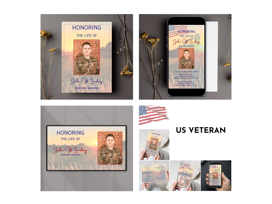 Funeral Bundle US Veteran, Memorial Service Template, Celebration of ...