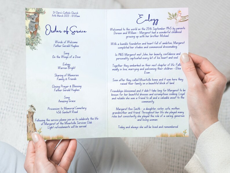 Floral Birds Funeral Program, Memorial Service Program, Printable Order ...