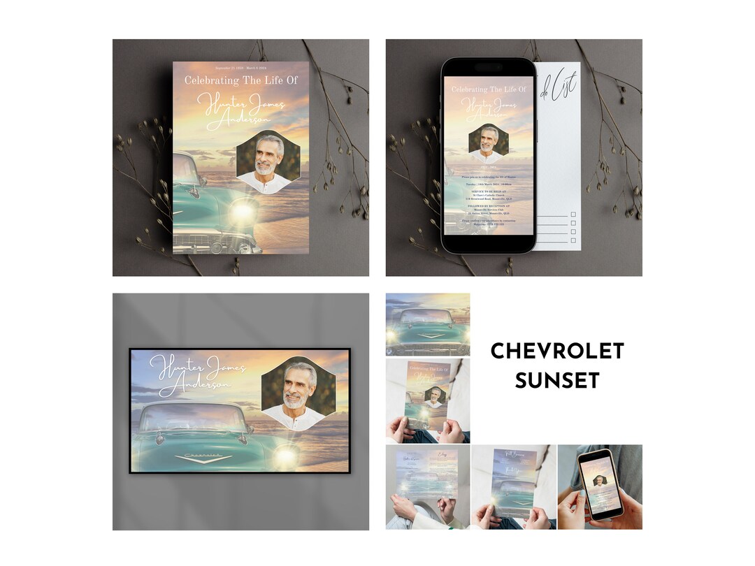 Funeral Bundle Car Theme, Chevrolet Sunset Memorial Service Template ...