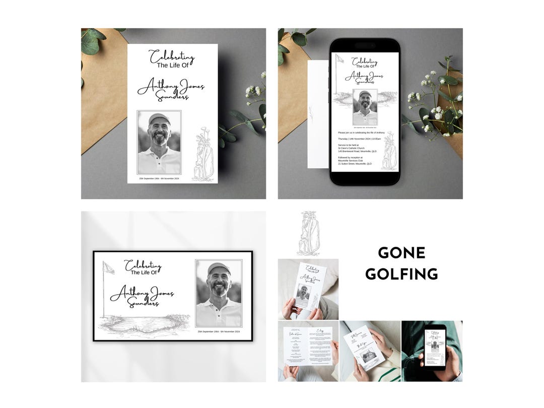 Gone Golfing Funeral Bundle, Golfer Memorial Service Template, Golf ...