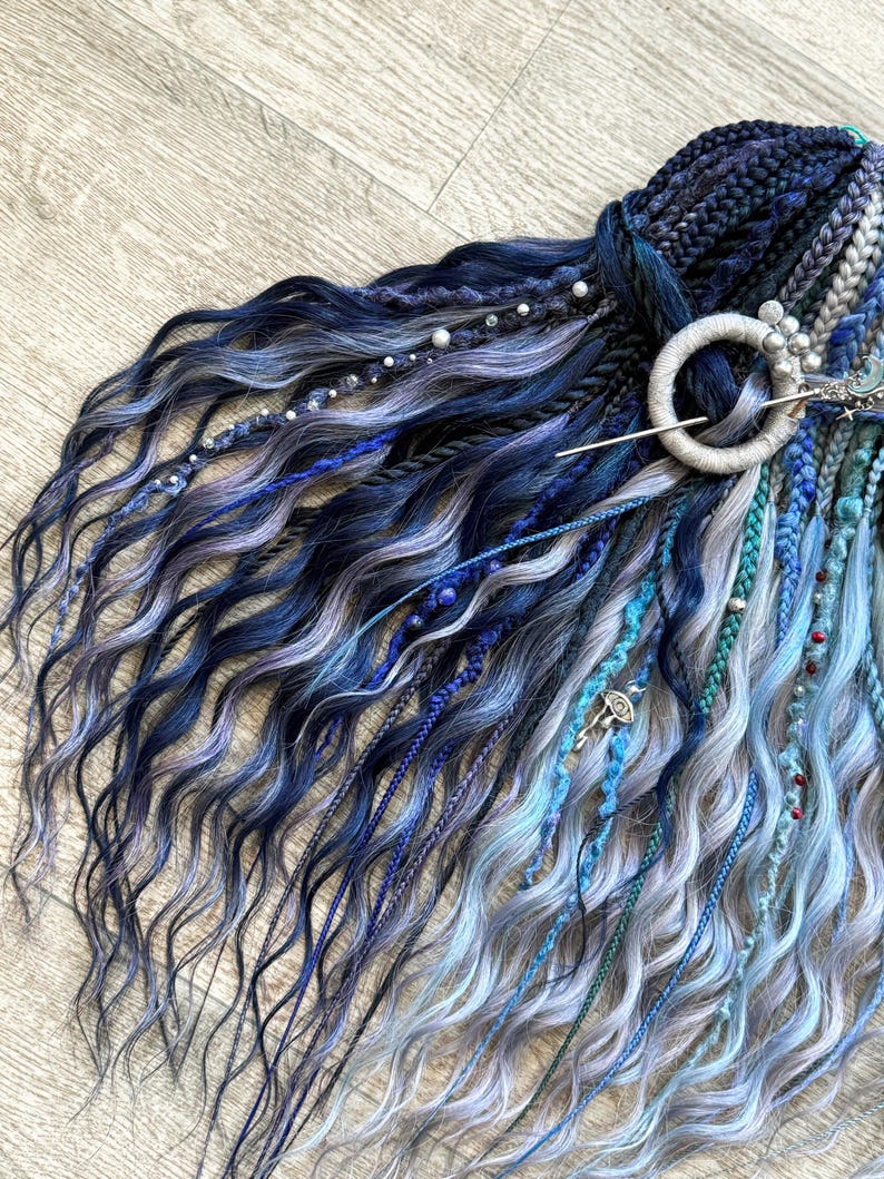 Blue Boho Braids Set, Mermaid Hair Extensions, Crochet Dreads, Water ...