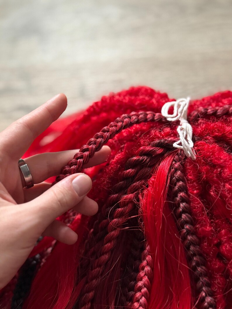 Vibrant Red Wavy Dreadlocks and Braids Set, Blood Red Synthetic Curly ...