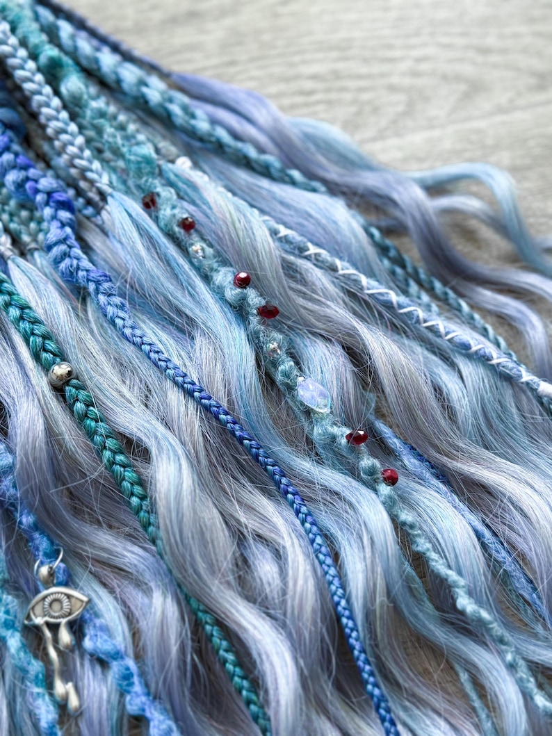 Blue Boho Braids Set, Mermaid Hair Extensions, Crochet Dreads, Water ...