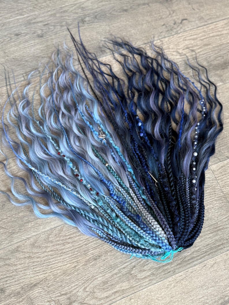 Blue Boho Braids Set, Mermaid Hair Extensions, Crochet Dreads, Water ...