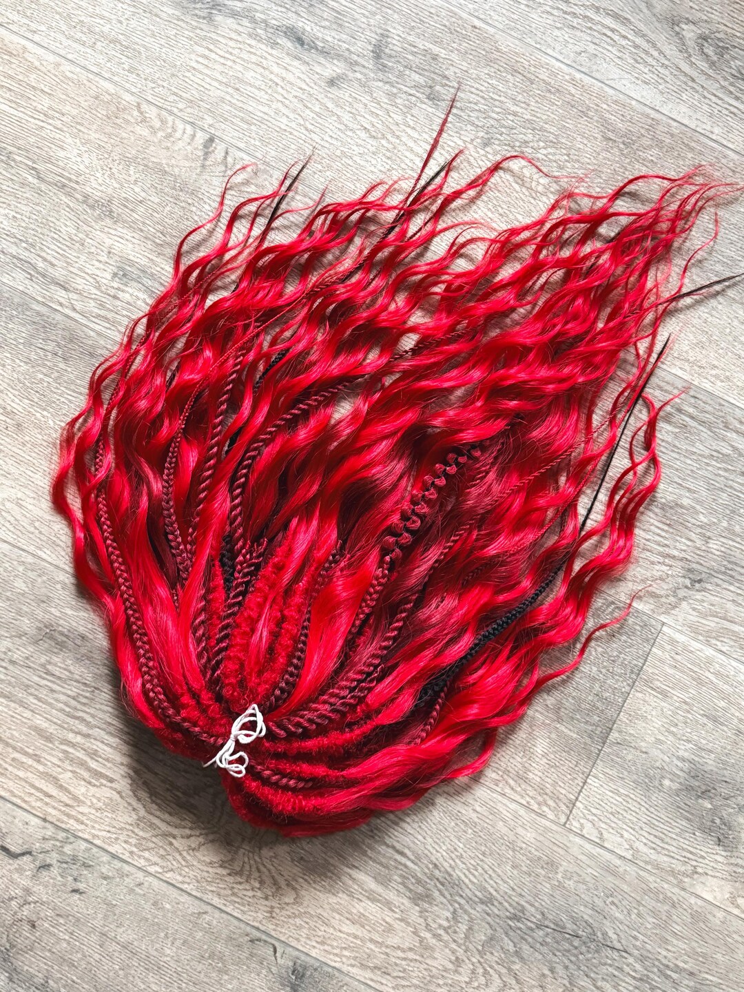 Vibrant Red Wavy Dreadlocks and Braids Set, Blood Red Synthetic Curly ...