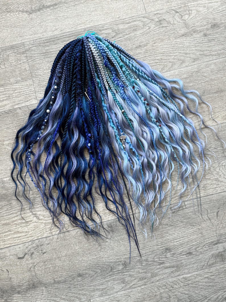 Blue Boho Braids Set, Mermaid Hair Extensions, Crochet Dreads, Water ...