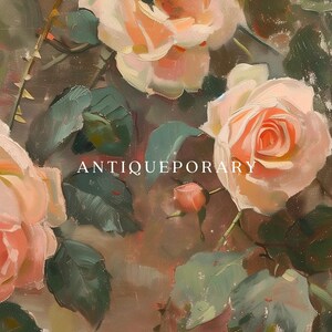 Vintage Muted Rose Painting, Rustic Floral Print, Neutral French ...