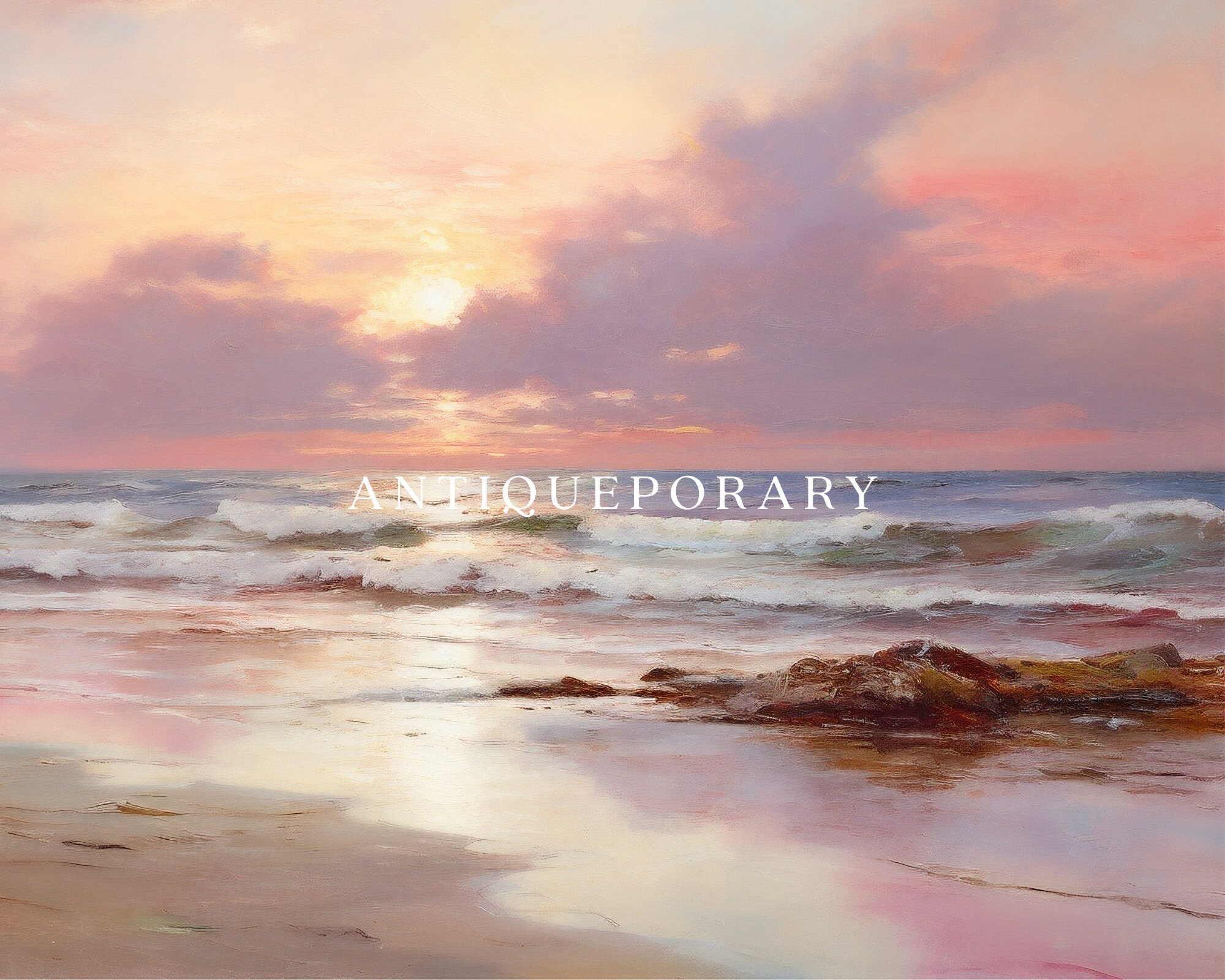 Vintage Coastal Sunset Landscape Painting Muted Beach - Etsy