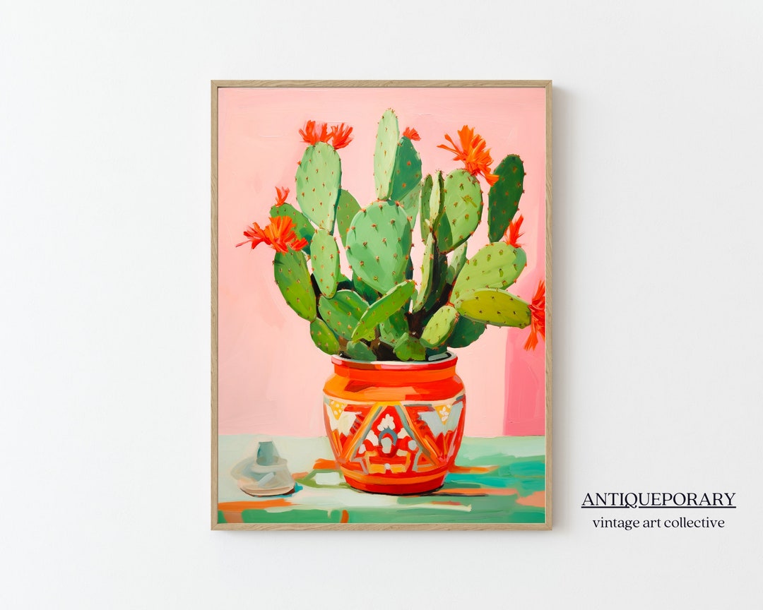 Abstract Cactus Still Life Painting, Modern Still Life Print, Cactus ...