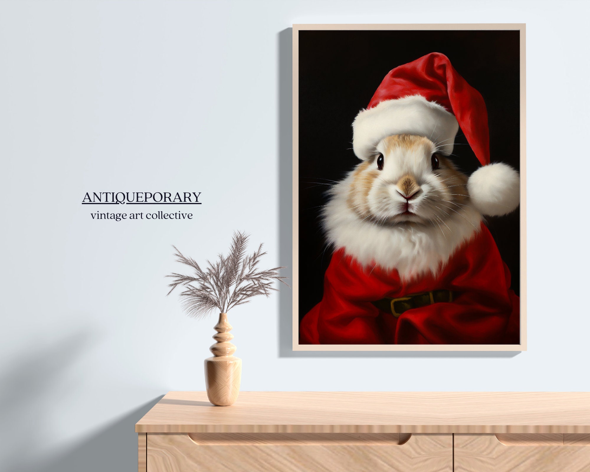 Christmas Santa Rabbit Vintage Portrait, Dressed Animal Print ...