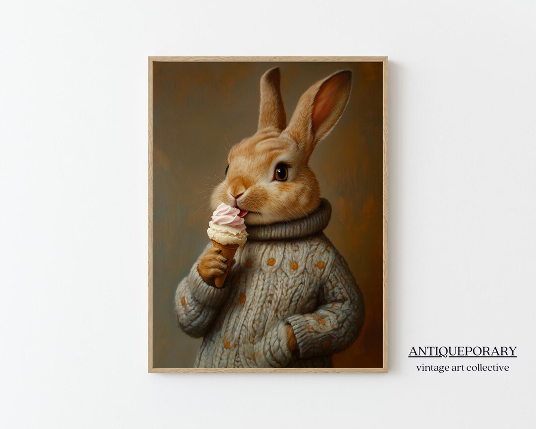 Vintage Rabbit Portrait, Dressed Animal Art Painting, Altered Art Print ...