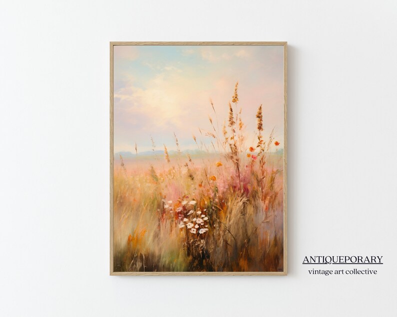 Muted Fall Wildflower Field Landscape Painting Neutral - Etsy