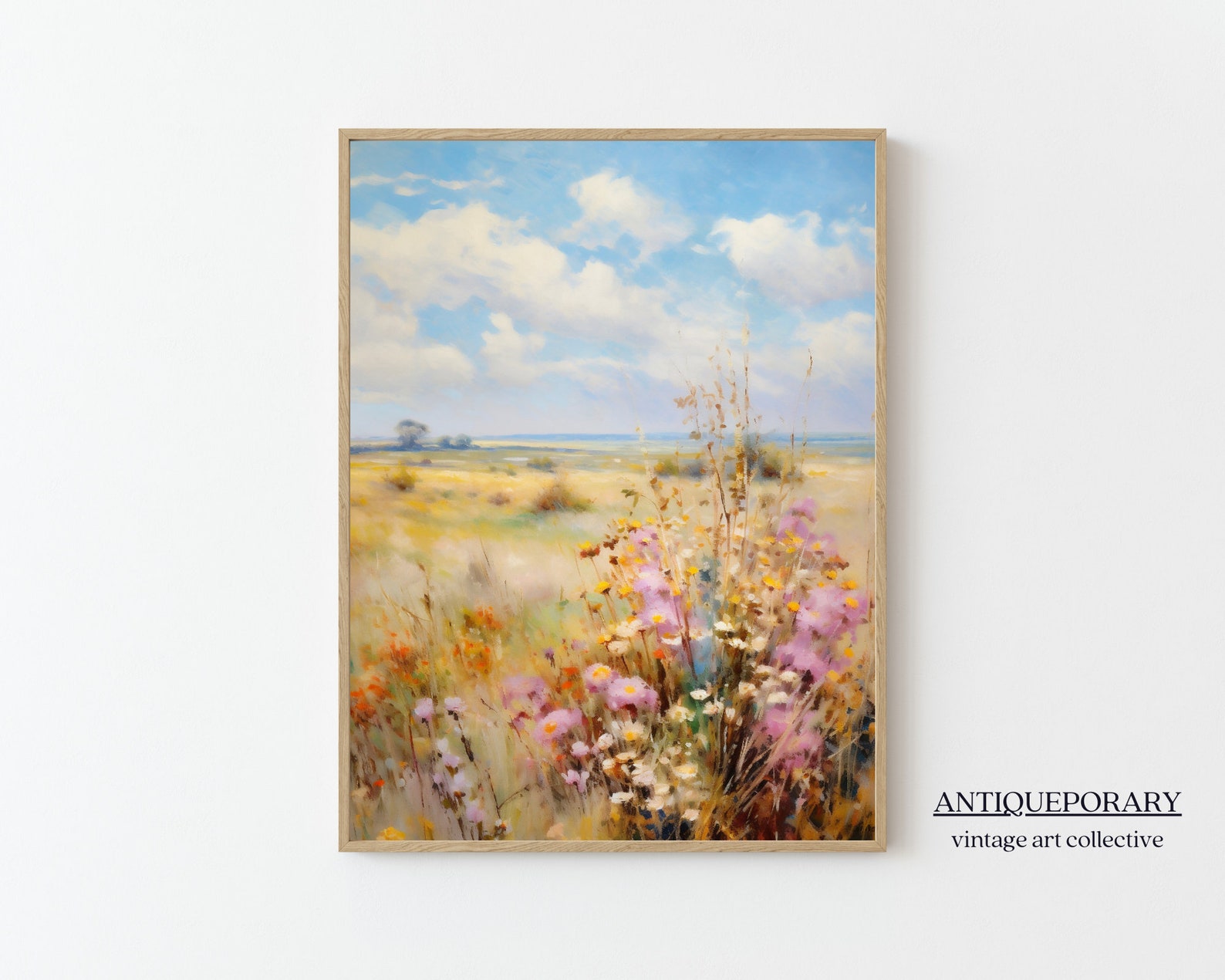 Wildflower Field Landscape Oil Painting, Vintage Landscape Art Print ...