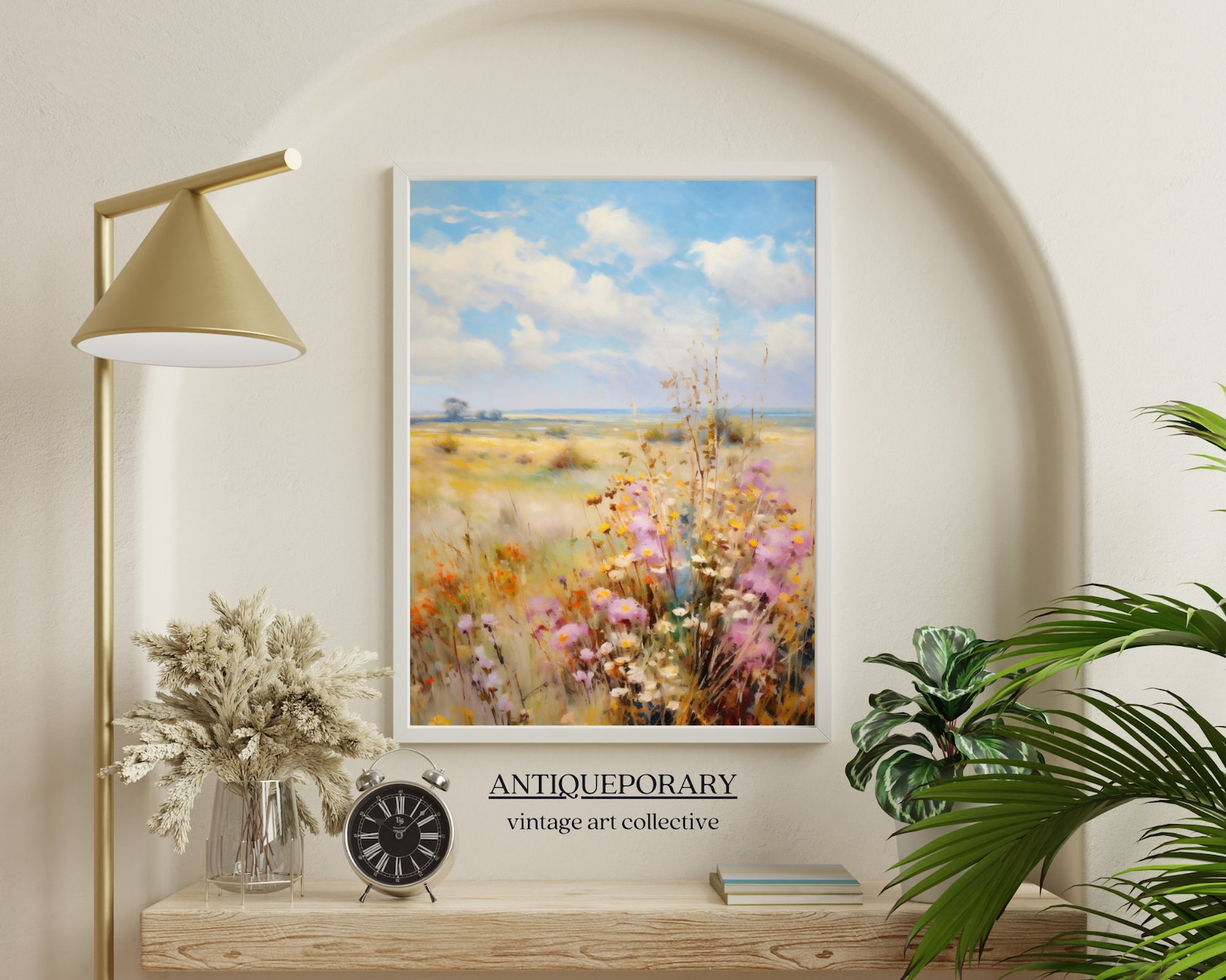 Wildflower Field Landscape Oil Painting, Vintage Landscape Art Print ...