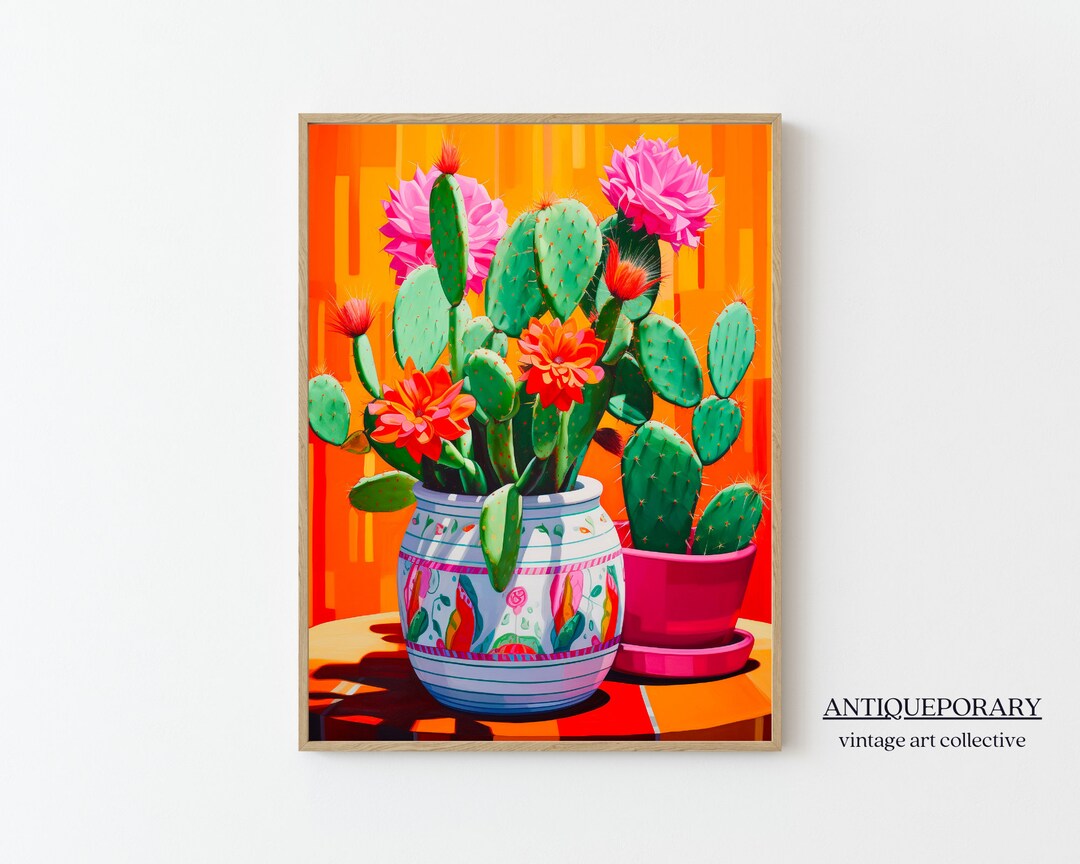 Abstract Cactus Still Life Painting, Cactus Wall Art Poster, Modern ...