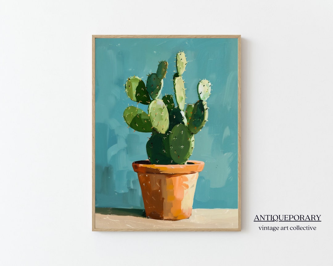 Modern Abstract Cactus Painting, Cactus Still Life Wall Art Print ...