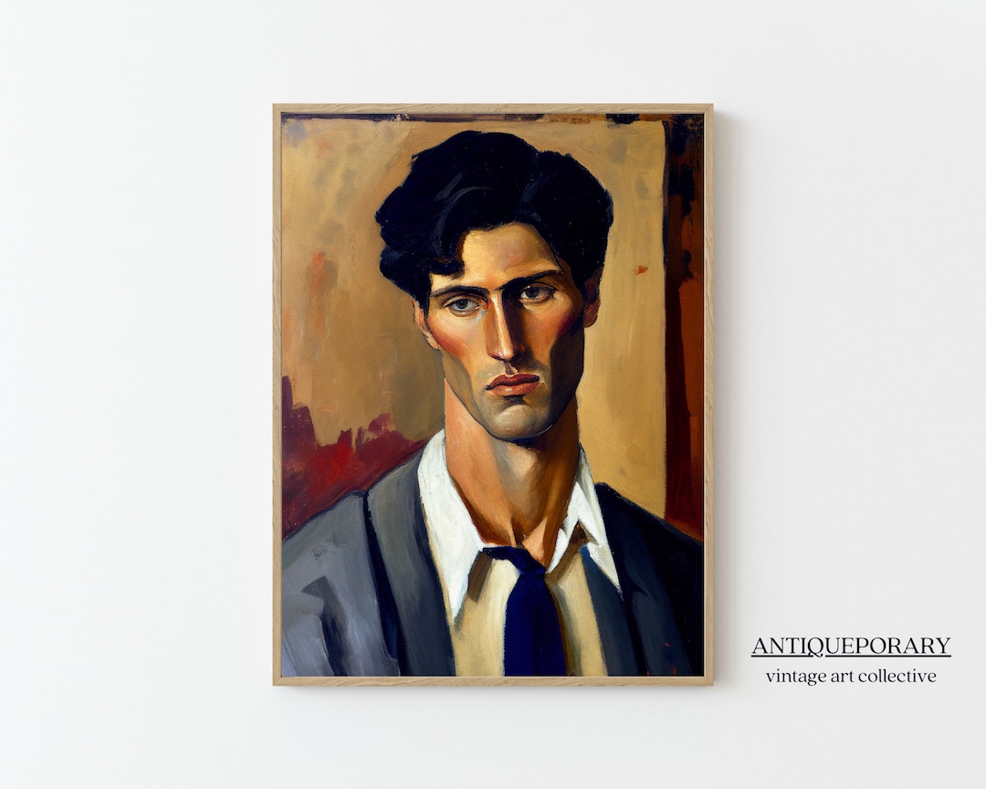 Man Portrait Painting, Modern Wall Art, Moody Wall Decor, Man Portrait ...