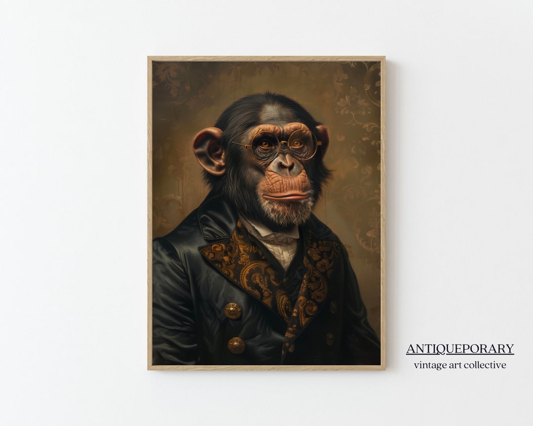 Victorian Animals Portrait, Royal Chimp Vintage Print, Dark Moody ...