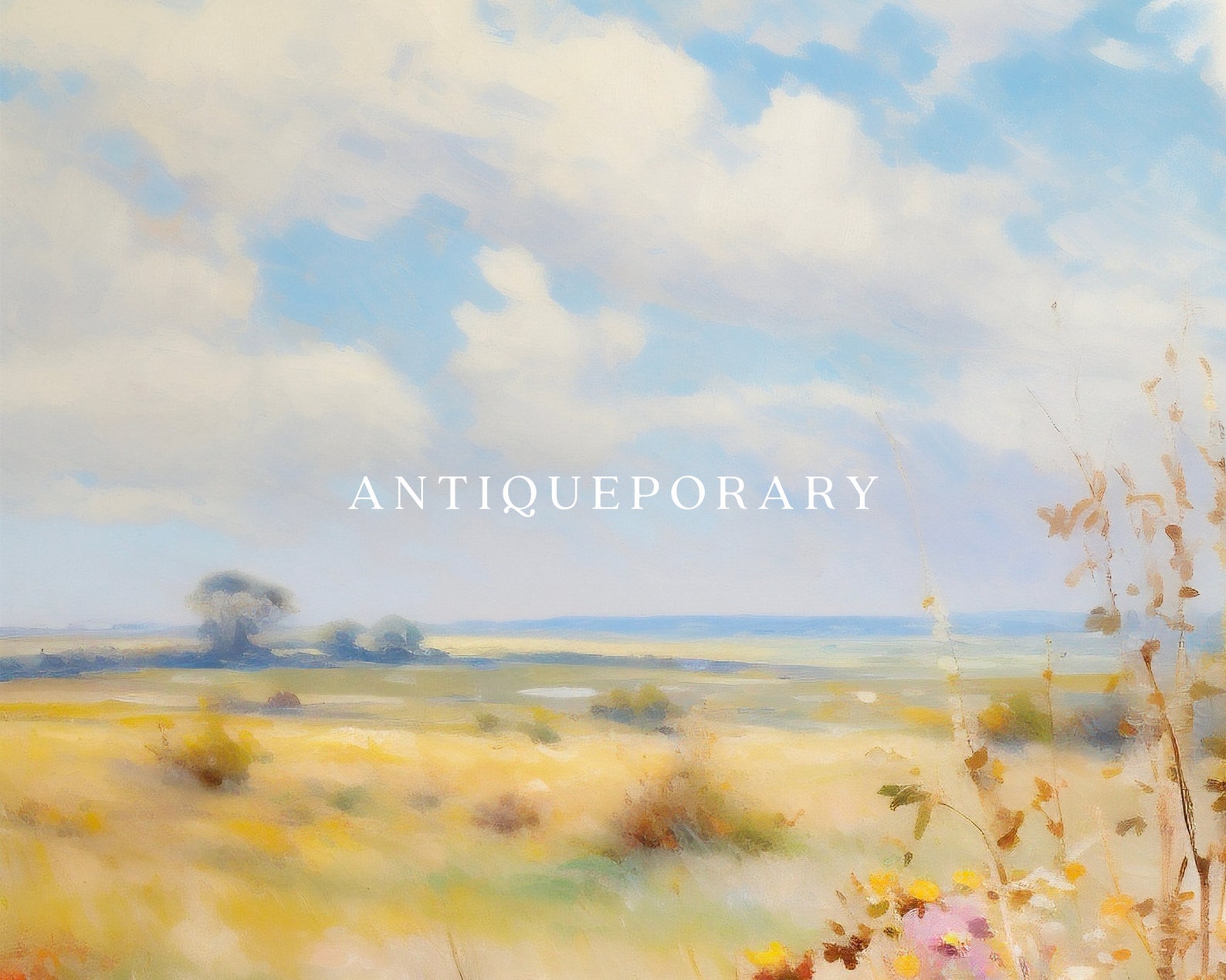 Wildflower Field Landscape Oil Painting, Vintage Landscape Art Print ...