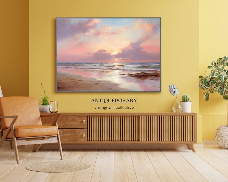 Vintage Coastal Sunset Landscape Painting Muted Beach - Etsy