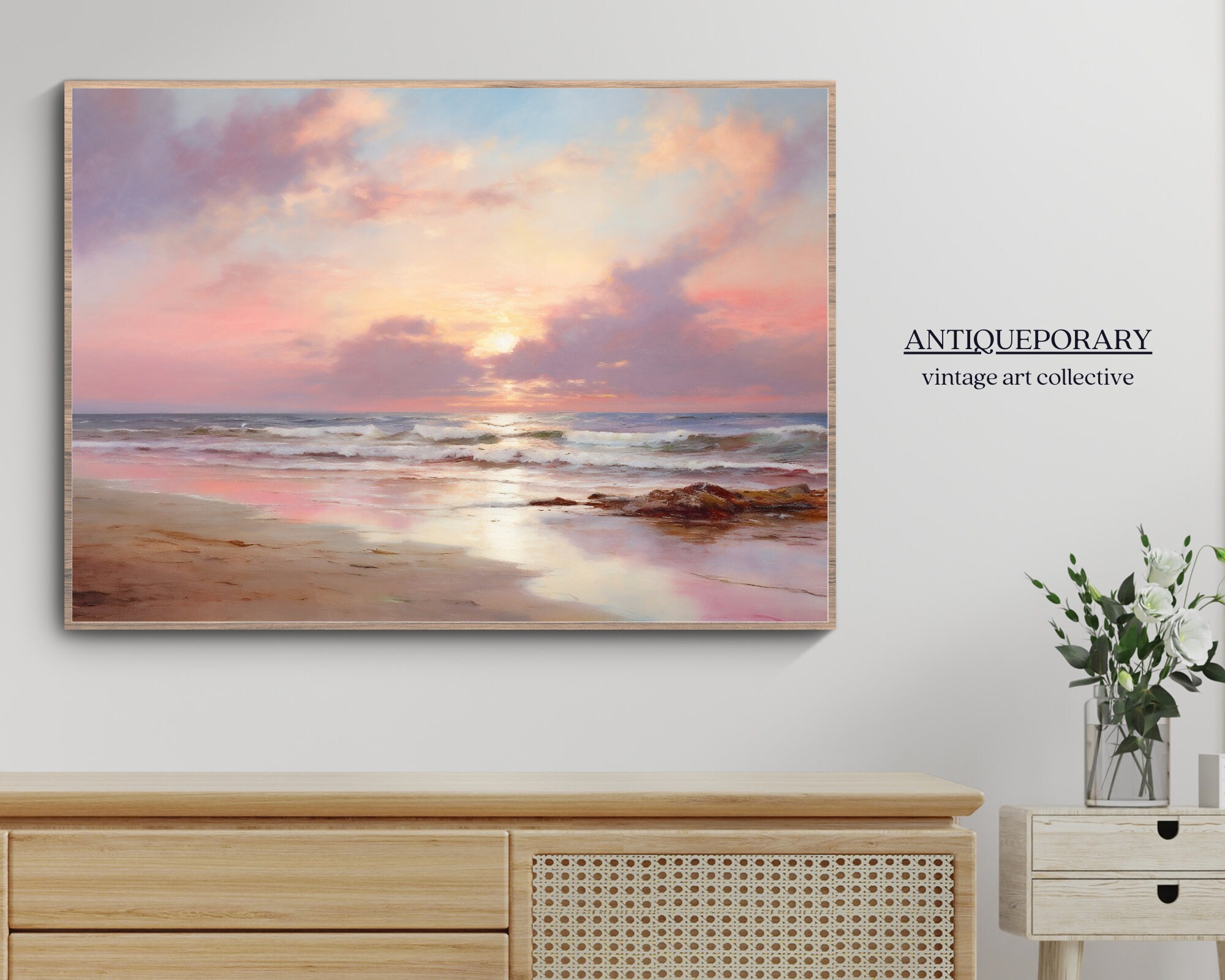 Vintage Coastal Sunset Landscape Painting Muted Beach - Etsy