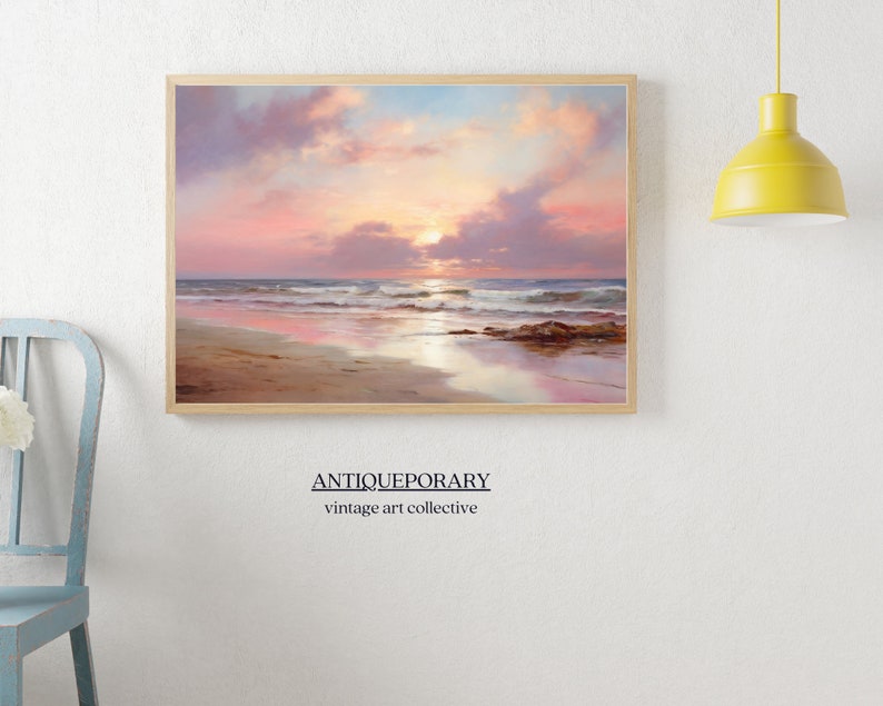 Vintage Coastal Sunset Landscape Painting Muted Beach - Etsy