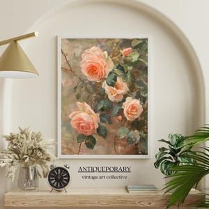 Vintage Muted Rose Painting, Rustic Floral Print, Neutral French ...