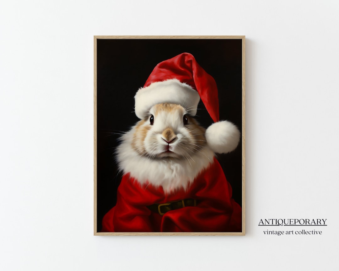 Christmas Santa Rabbit Vintage Portrait, Dressed Animal Print ...