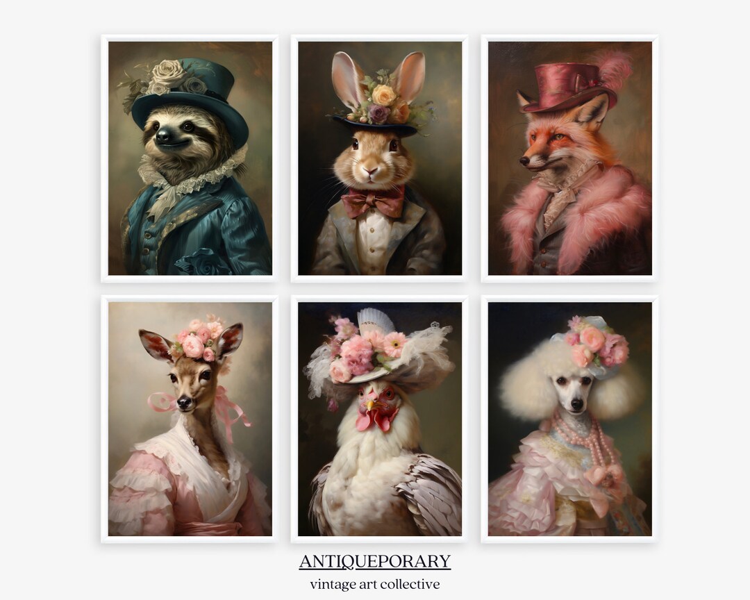 Victorian Animal Portrait, Set of 6, Royal Animal Vintage Print ...