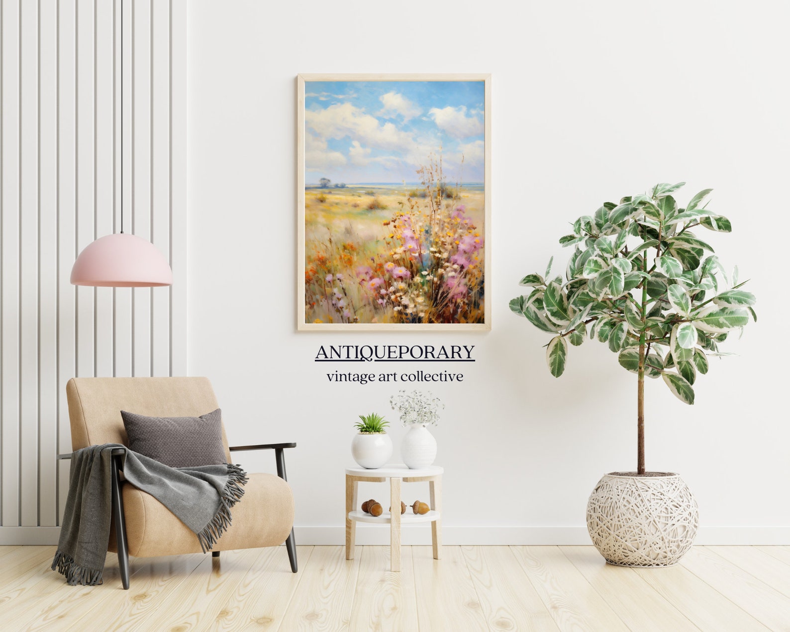 Wildflower Field Landscape Oil Painting, Vintage Landscape Art Print ...