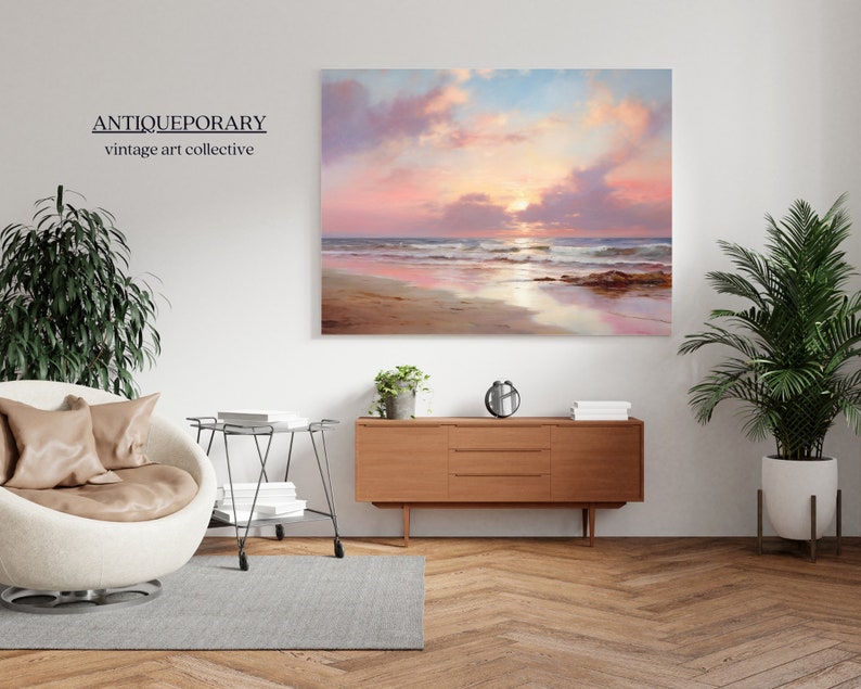 Vintage Coastal Sunset Landscape Painting Muted Beach - Etsy