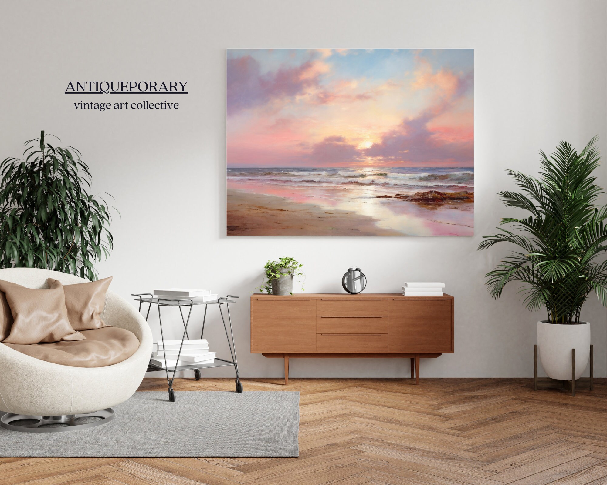 Vintage Coastal Sunset Landscape Painting Muted Beach - Etsy