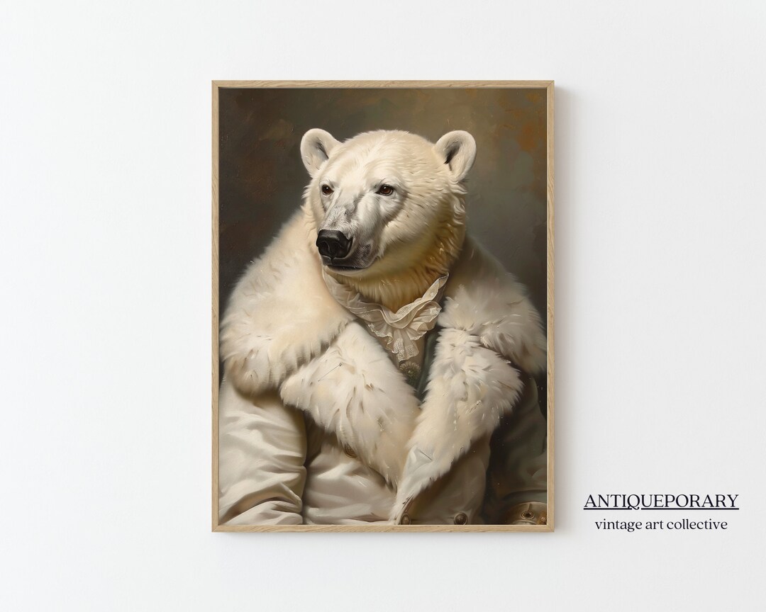 Victorian Animals Portrait, Royal Polar Bear Vintage Print, Dressed ...