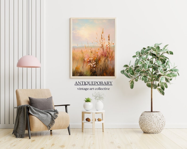 Muted Fall Wildflower Field Landscape Painting Neutral - Etsy