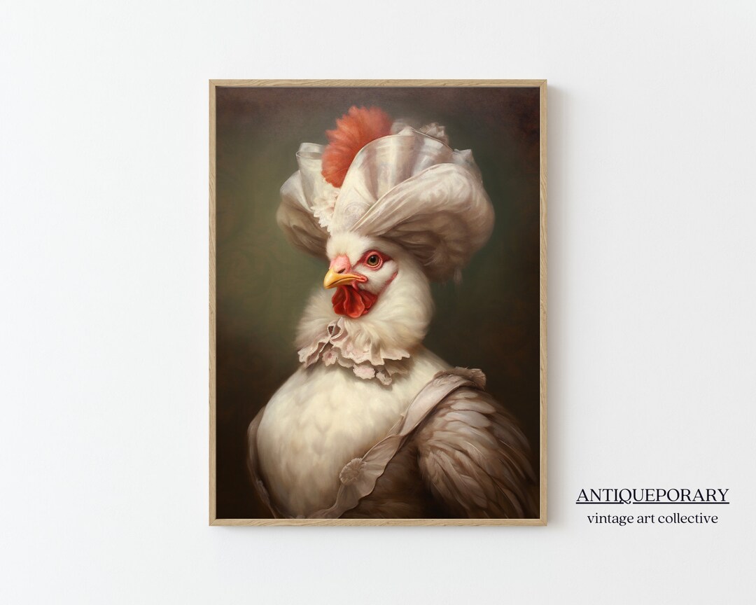 Victorian Animal Portrait, Royal Lady Chicken Vintage Print, Dressed ...