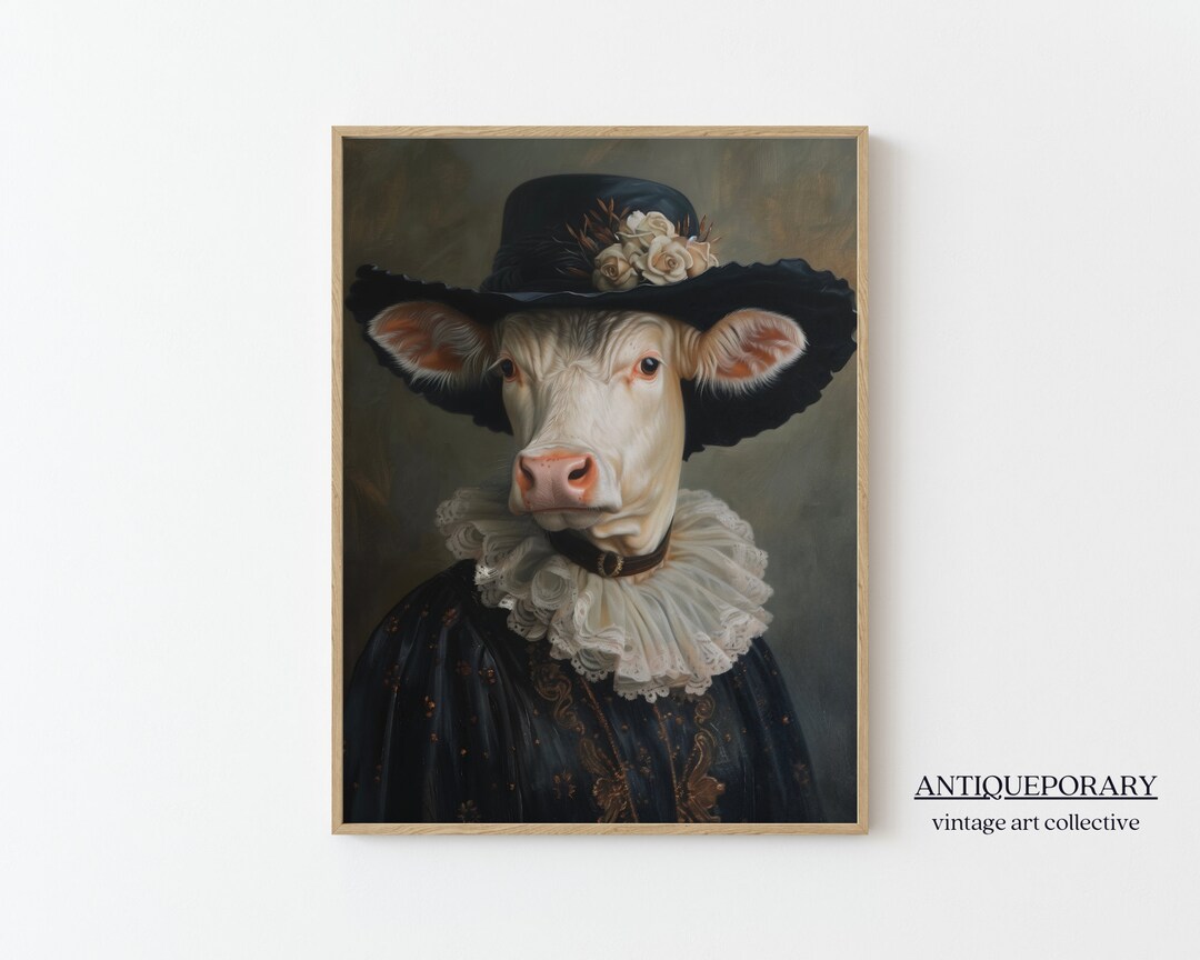 Victorian Animals Portrait, Royal Lady Cow Vintage Print, Dressed ...