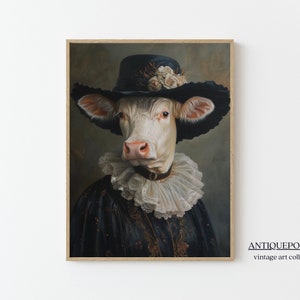 Victorian Animals Portrait, Royal Lady Cow Vintage Print, Dressed ...