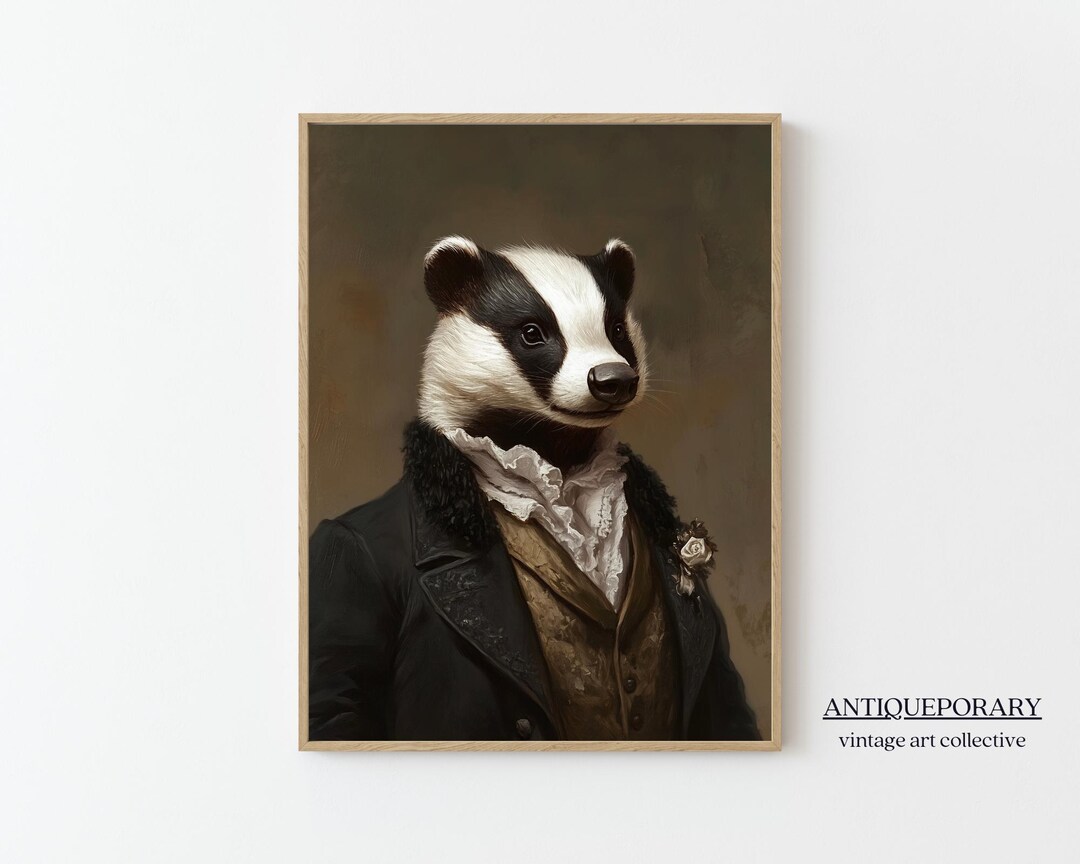 Victorian Animal Print, Royal Badger Vintage Portrait, Dressed Cute ...