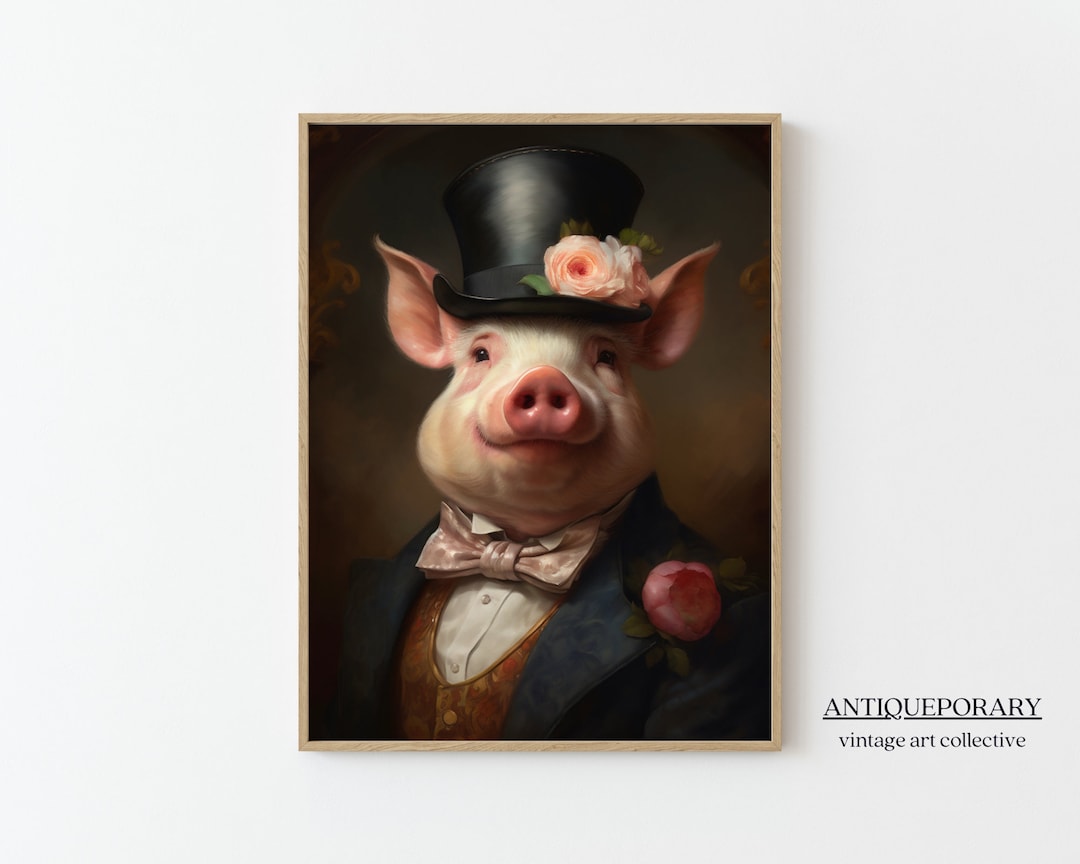 Stunning Pig Vintage Portrait, Victorian Animal Print, Dressed Animal ...