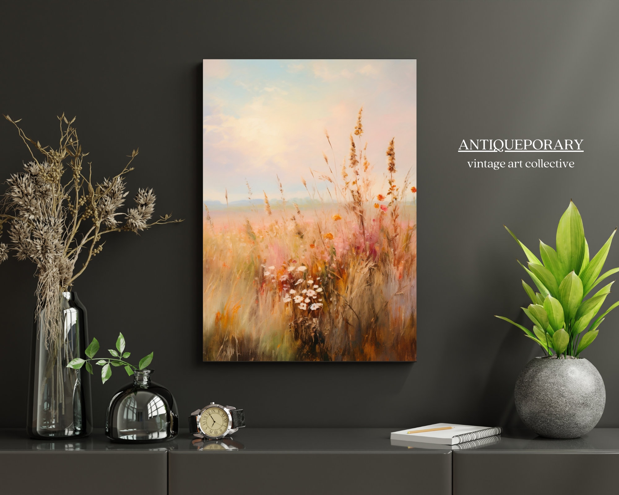 Muted Fall Wildflower Field Landscape Painting Neutral - Etsy