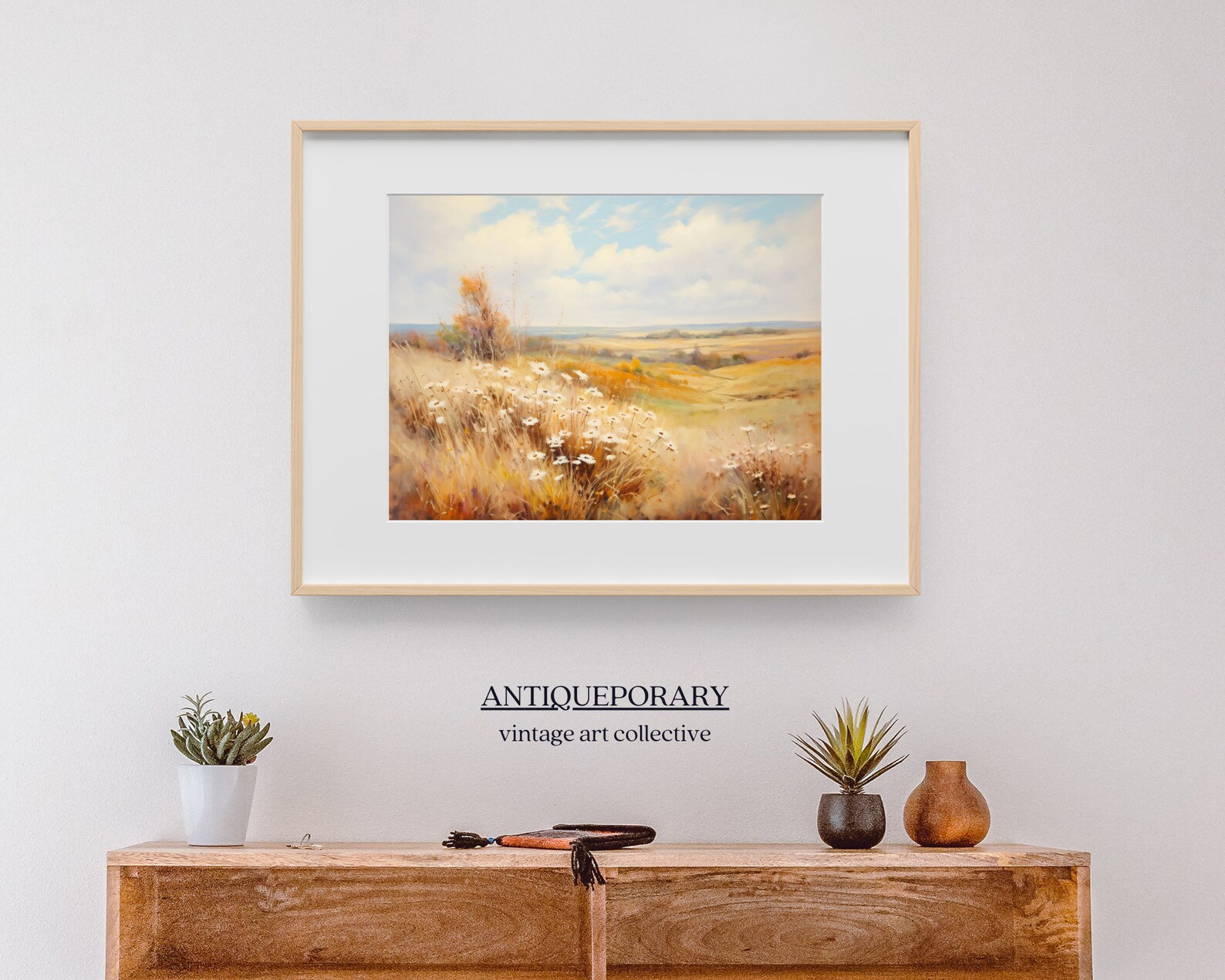 Wildflower Field Landscape Oil Painting, Vintage Neutral Landscape Art ...