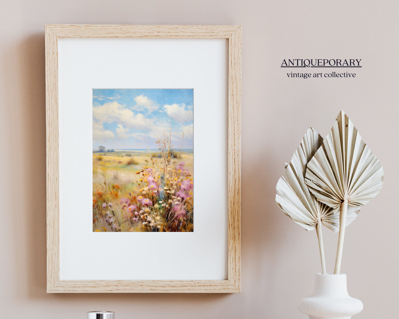 Wildflower Field Landscape Oil Painting, Vintage Landscape Art Print ...